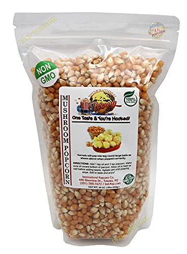 MUSHROOM Popcorn Kernels - Gluten free, Vegan - Great for Caramel or Candy popcorn, Low Calorie High Fiber Snack Perfect Movie Night - All Natural, Vegan, Non GMO, 1.9LB