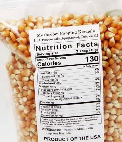 MUSHROOM Popcorn Kernels - Gluten free, Vegan - Great for Caramel or Candy popcorn, Low Calorie High Fiber Snack Perfect Movie Night - All Natural, Vegan, Non GMO, 1.9LB