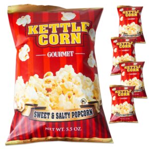 kettle corn popcorn - sweet salty savory - gourmet delicious buttery flavor - 4, 5.5oz bag