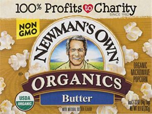 newman's own organic pop's corn microwave popcorn, butter, 3 count