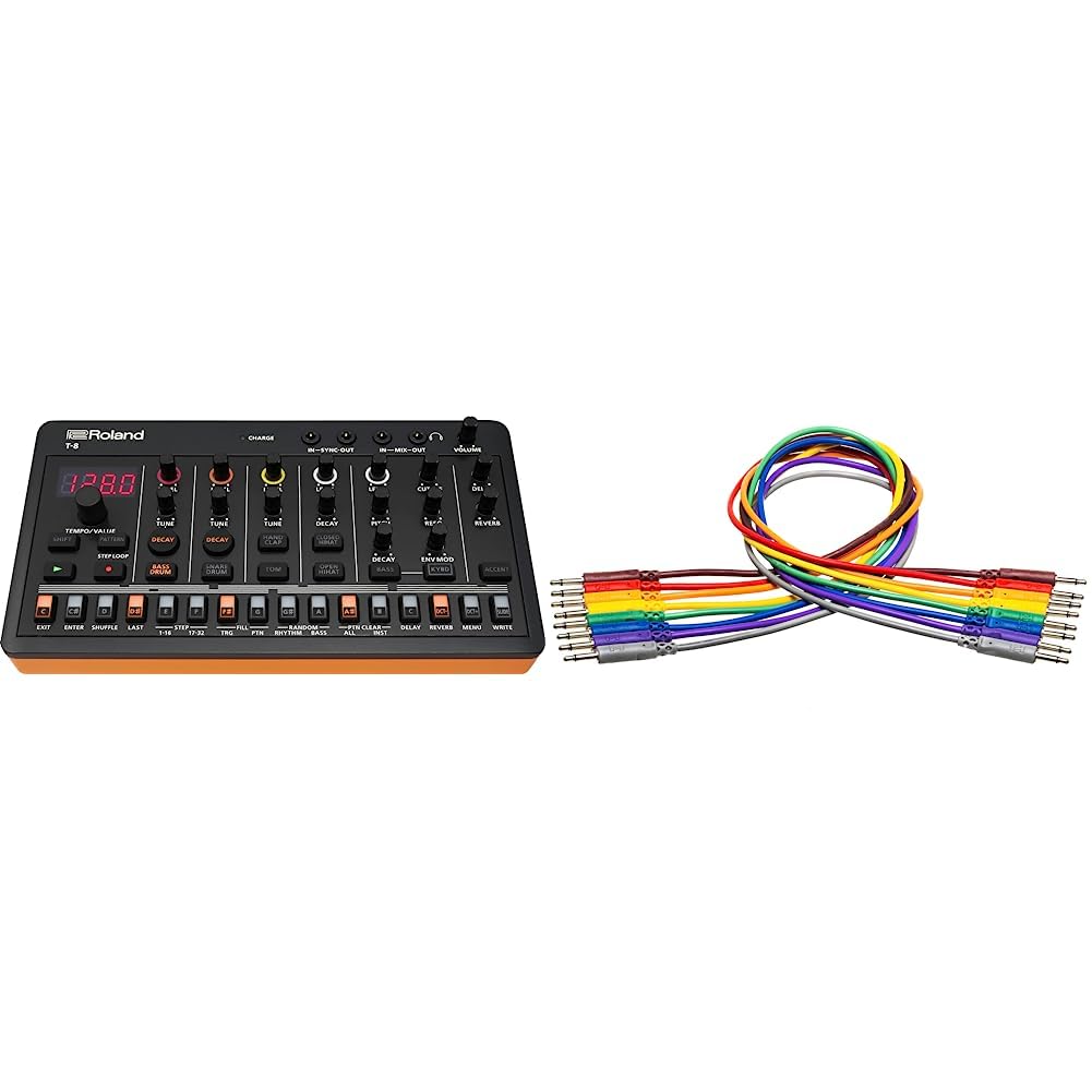 Roland AIRA Compact T-8 Beat Ultra-Portable Bass Machine Sounds | TR-REC Drum Sequencer | Six Rhythm Tracks & Hosa CMM-845 3.5 mm TS to 3.5 mm TS Unbalanced Patch Cables, 1.5 Feet