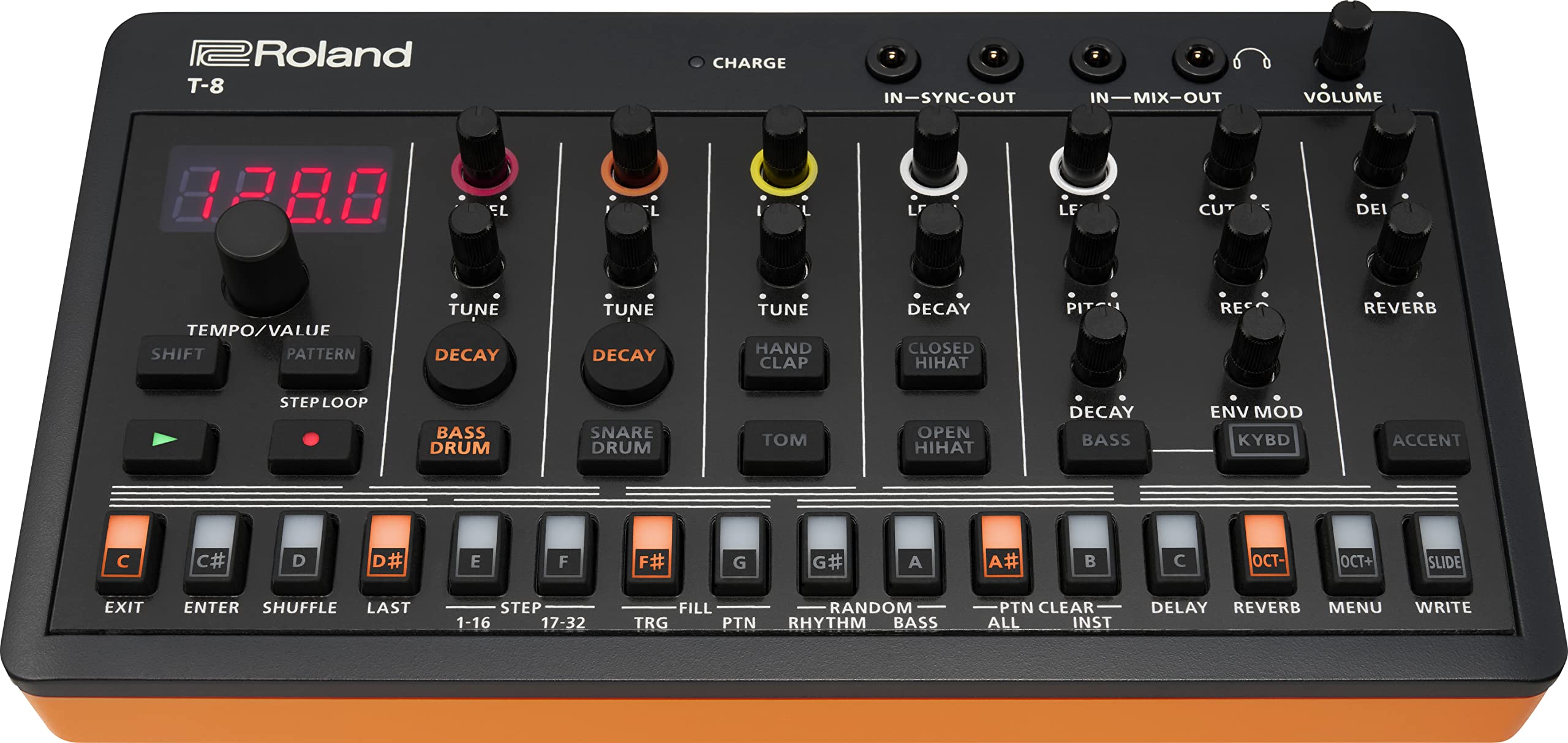 Roland AIRA Compact T-8 Beat Ultra-Portable Bass Machine Sounds | TR-REC Drum Sequencer | Six Rhythm Tracks & Hosa CMM-845 3.5 mm TS to 3.5 mm TS Unbalanced Patch Cables, 1.5 Feet