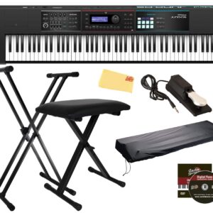 Roland Juno DS-88 Synthesizer Bundle with Sustain Pedal, Adjustable Stand, Bench, Dust Cover, Austin Bazaar Instructional DVD, Online Piano Classes, and Polishing Cloth