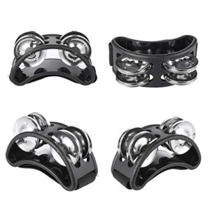 Foot Tambourine Percussion Musical Instrument Foot Drum set with Metal Jingle Bell for Guitar Drum Accessory Instrument (Black)