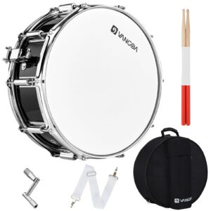 vangoa snare drum, marching school band student snare drum kit set 14" x 5.5" for beginners teens adults kids with 10mm padding carry bag, 5a drumsticks, drum key, strap, drum mute pad