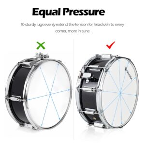 Vangoa Snare Drum, Marching School Band Student Snare Drum Kit Set 14" x 5.5" for Beginners Teens Adults Kids with 10mm Padding Carry Bag, 5A DrumSticks, Drum Key, Strap, Drum Mute Pad