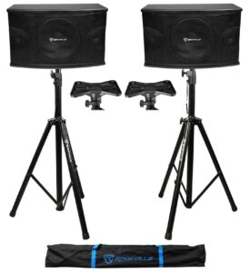 pair rockville kps10 10" 3-way 1200 watt mdf karaoke/pro speakers+tripod stands