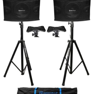 Pair Rockville KPS10 10" 3-Way 1200 Watt MDF Karaoke/Pro Speakers+Tripod Stands