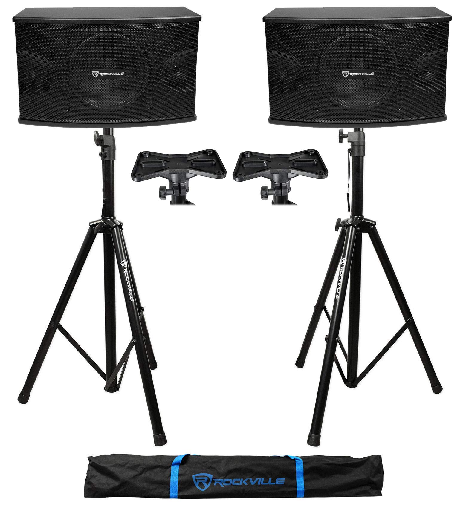 Pair Rockville KPS10 10" 3-Way 1200 Watt MDF Karaoke/Pro Speakers+Tripod Stands