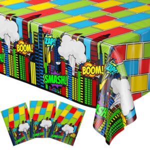 blue orchards comic superhero table covers (pack of 3) 108"x54" xl - superhero table cloth for parties, superhero party decoration, plates and napkin, super hero brithday party supplies