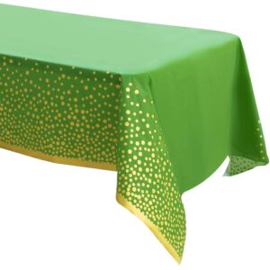 zuladise 2 pack green plastic tablecloth green and gold table cloths for parties disposable table cover party decorations for birthday, christmas (premium quality - 54 x 108 in.)