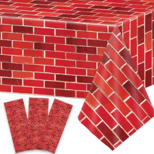 chiazllta 3 pieces red brick tablecloth plastic brick wrapping paper stone wall backdrop for christmas party decorations fireplaces curtains door wallpaper photography supplies