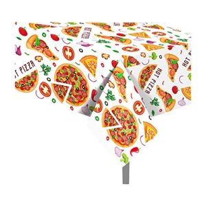 2 pieces pizza party tablecloth pizza theme table cover pizza birthday party decorations pizza party birthday table cover disposable plastic table cover for pizza theme party supplies,54x87in