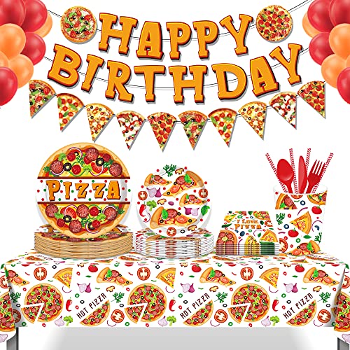 2 Pieces Pizza Party Tablecloth Pizza Theme Table Cover Pizza Birthday Party Decorations Pizza Party Birthday Table Cover Disposable Plastic Table Cover for Pizza Theme Party Supplies,54x87In