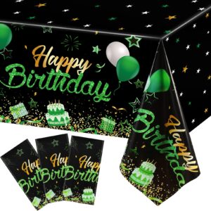 breling 3 pack birthday party supplies confetti sprinkles happy birthday tablecloths starry table covers for kids adults birthday party decorations, 54 x 108 inches (green and black)