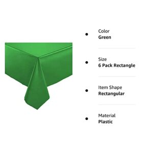 ZIMPLEWARE Premium Green Plastic Table Cloth Disposable (6 Pk) Plastic Tablecloths for Rectangle Tables (54in x 108in) Party Table Cloths Disposable for 6ft to 8ft Rectangle Tables