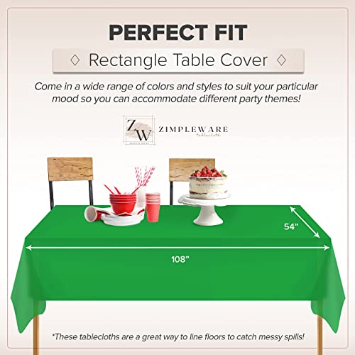 ZIMPLEWARE Premium Green Plastic Table Cloth Disposable (6 Pk) Plastic Tablecloths for Rectangle Tables (54in x 108in) Party Table Cloths Disposable for 6ft to 8ft Rectangle Tables