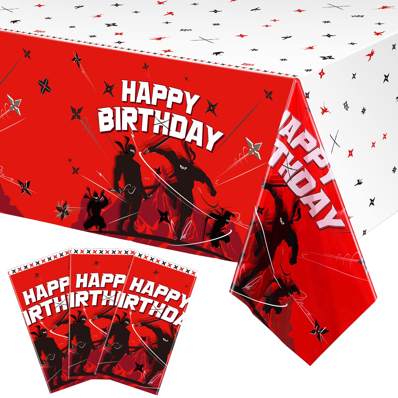 3 Pieces Ninja Pattern Tablecloths, Ninja Birthday Party Supplies Disposable Plastic Rectangular Ninja Themed Table Covers for Teens Birthday Party Decorations, 108 x 54 Inches