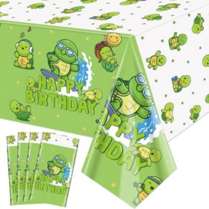 ptecdrots 4pcs turtle tablecloth, cute turtle party table covers, rectangular table decoration for under the sea party decorations turtle birthday party decorations supplies，51 x 86.6 inch