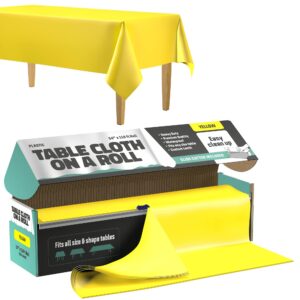 tablecloth roll – 54" x 110' yellow premium plastic table cloths with cutter box - cut to size - decorative rectangle table cover smooth tablecloth - disposable table cloths for parties, weddings.