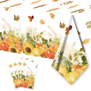 parsup 4pcs thanksgiving disposable tablecloth party supplies, 108 × 54 inch, autumn theme pumpkin maple leaves fall tablecloth plastic waterproof tablecover decorations