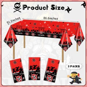 3 Pieces Ninja Tablecloths Ninja Party Decorations Disposable Ninja Warrior Table Covers Ninja Birthday Party Supplies Ninja Table Decorations for Boys Ninja Warrior Themed Birthday 51.2 x 86.6 Inches