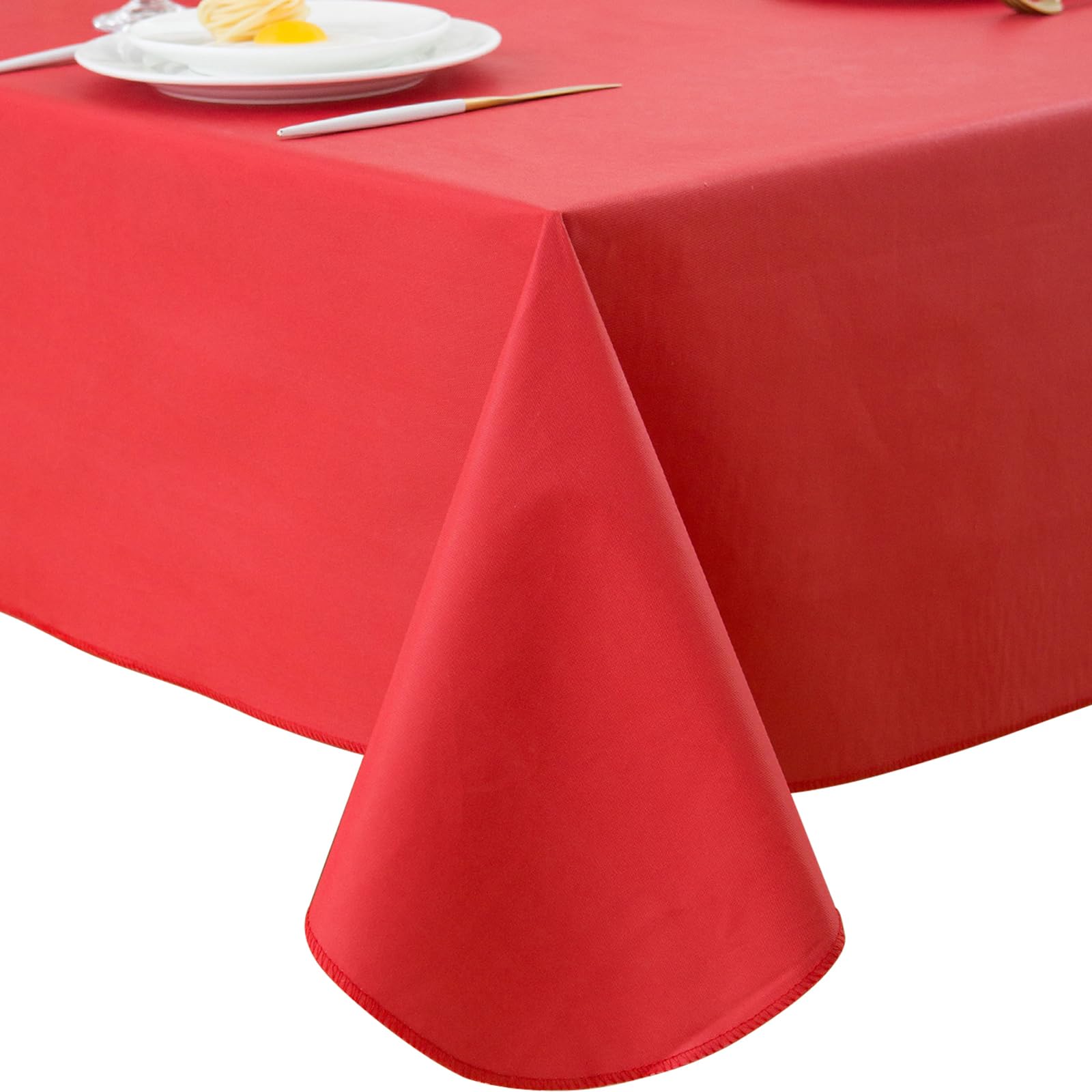 Pioggia Vinyl Tablecloth with Flannel Backing Oblong Waterproof Oil-Proof Plastic Table Cloth Wipeable PVC Table Cover for Indoor and Outdoor (Red, 60 x 84 Inch)