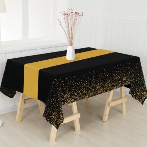 3 Pack Graduation Tablecloth, Graduation Party Decorations, Black and Gold Tablecloths for Rectangle Tables, 54" x 108" Disposable Plastic Table Cloth for Parties, Graduation Party Supplies, Wedding