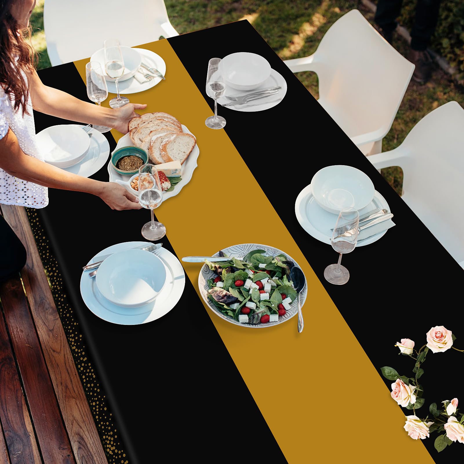 3 Pack Graduation Tablecloth, Graduation Party Decorations, Black and Gold Tablecloths for Rectangle Tables, 54" x 108" Disposable Plastic Table Cloth for Parties, Graduation Party Supplies, Wedding