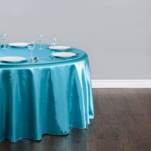 LinenTablecloth 108-Inch Round Satin Tablecloth Turquoise