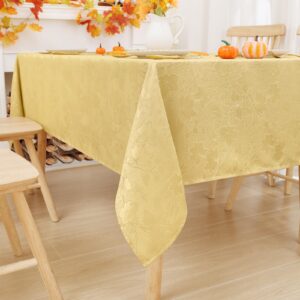 misaya Rectangle Fall Jacquard Tablecloth, Maple Leaf Damask Table Cloth, Waterproof Fabric Table Cover for Harvest and Thanksgiving Decorations (60" x 120", Yellow)