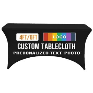 custom tablecloth 6ft, personalized customized table cloth table cover with logo text photo for universal rectangular tables, washable fitted stretch table protector for indoor outdoor events, party