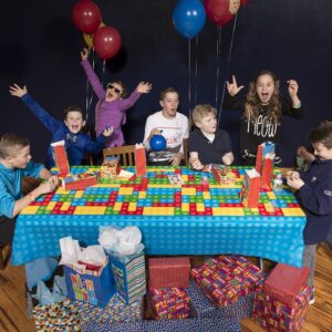 Party Ninja Extra Large Brick-Style Birthday Party Tablecloth (108" x 54") - Indoor or Outdoor Use - Disposable Brick Party Theme Table Cover - Birthday Party Supplies Made from Recycled Materials