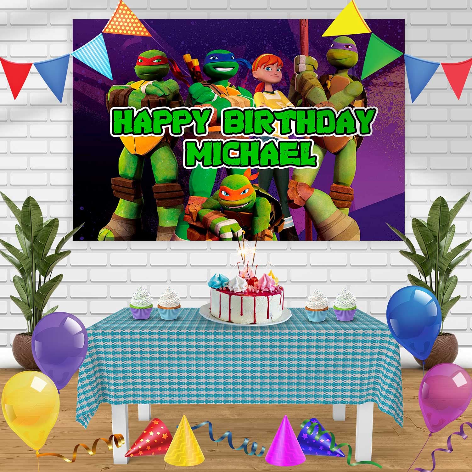 Ninja Turtles Birthday Banner Personalized Party Backdrop Decoration 60x42 Inches - 5x3 Feet