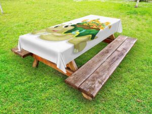 lunarable reptile outdoor tablecloth, funny floral turtle talking colorful humming birds tortoise ninja inspired print, decorative washable picnic table cloth, 58" x 84", multicolor