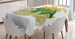 ambesonne reptile tablecloth, funny floral turtle talking colorful humming birds tortoise ninja inspired print, dining room kitchen rectangular table cover, 52" x 70", multicolor