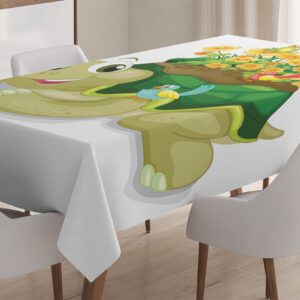 Ambesonne Reptile Tablecloth, Funny Floral Turtle Talking Colorful Humming Birds Tortoise Ninja Inspired Print, Dining Room Kitchen Rectangular Table Cover, 52" X 70", Multicolor