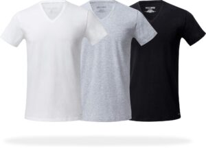 pair of thieves men's 3-pack super soft v-neck t-shirt, white/black, large