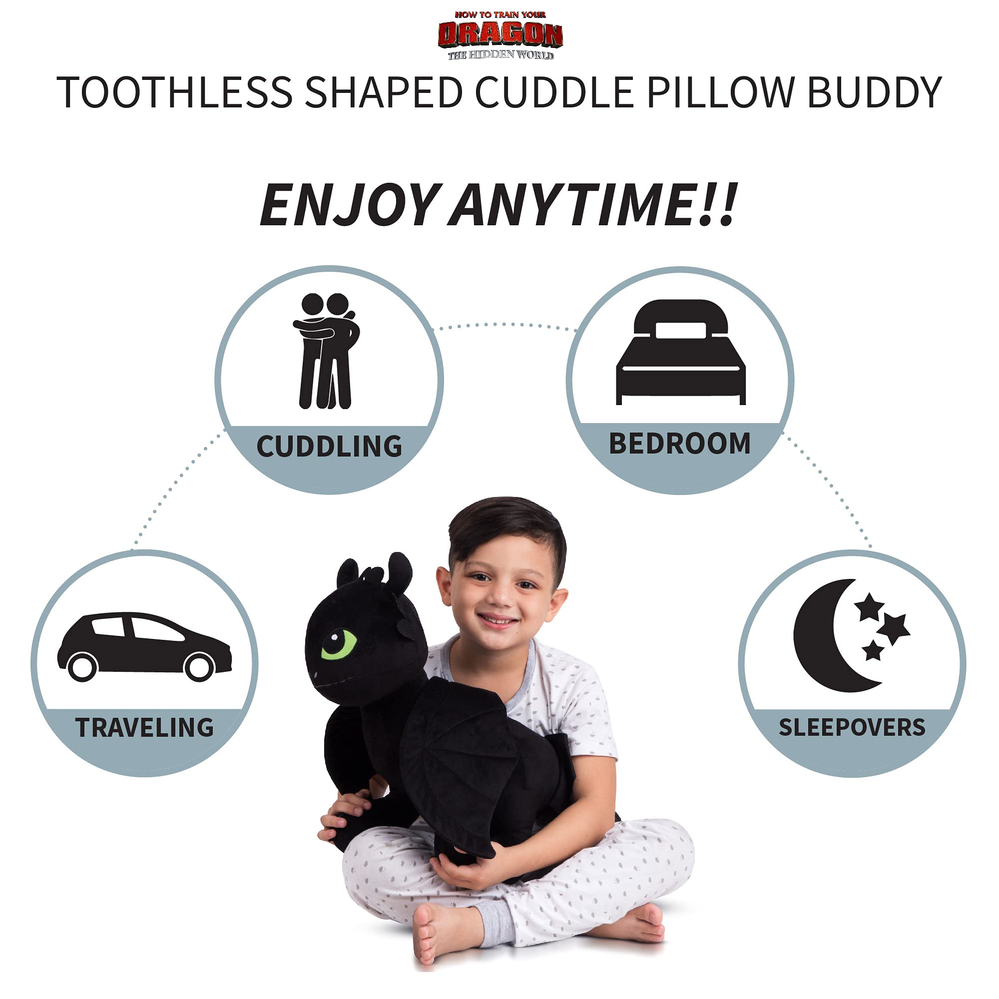 Franco Kids Bedding Super Soft Plush Cuddle Pillow Buddy, One Size, How To Train Your Dragon Toothless, Black