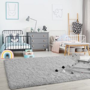 Ompaa Fluffy Rug, Super Soft Fuzzy Area Rugs for Bedroom Living Room - 6' x 9' Large Plush Furry Shag Rug - Kids Playroom Nursery Classroom Dining Room Decor Floor Carpet, Grey