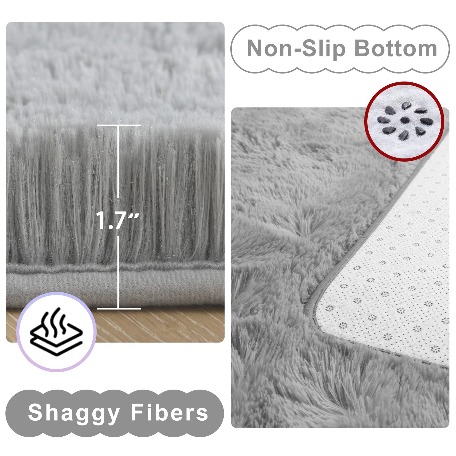 Ompaa Fluffy Rug, Super Soft Fuzzy Area Rugs for Bedroom Living Room - 6' x 9' Large Plush Furry Shag Rug - Kids Playroom Nursery Classroom Dining Room Decor Floor Carpet, Grey