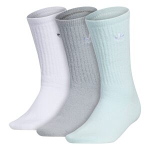 adidas originals women's super soft cushy comfort cozy socks (3-pair), almost blue/white/clear onix grey, medium