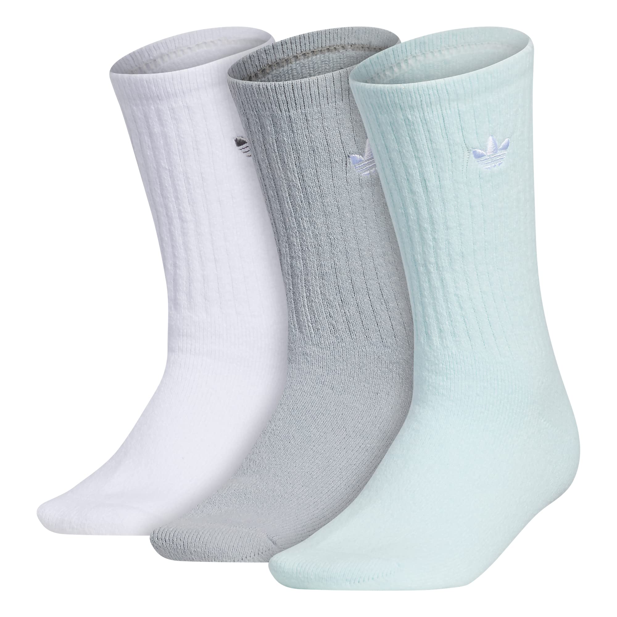 adidas Originals Women's Super Soft Cushy Comfort Cozy Socks (3-Pair), Almost Blue/White/Clear Onix Grey, Medium