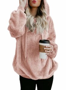 dokotoo womens fleece hoodies loose cozy soft warm casual solid sweatshirts fuzzy sweater sweatshirt sherpa pullovers outerwear fashion hooded pink small