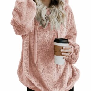 Dokotoo Womens Fleece Hoodies Loose Cozy Soft Warm Casual Solid Sweatshirts Fuzzy Sweater Sweatshirt Sherpa Pullovers Outerwear Fashion Hooded Pink Small