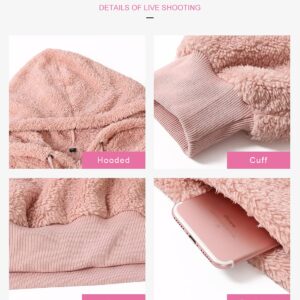 Dokotoo Womens Fleece Hoodies Loose Cozy Soft Warm Casual Solid Sweatshirts Fuzzy Sweater Sweatshirt Sherpa Pullovers Outerwear Fashion Hooded Pink Small