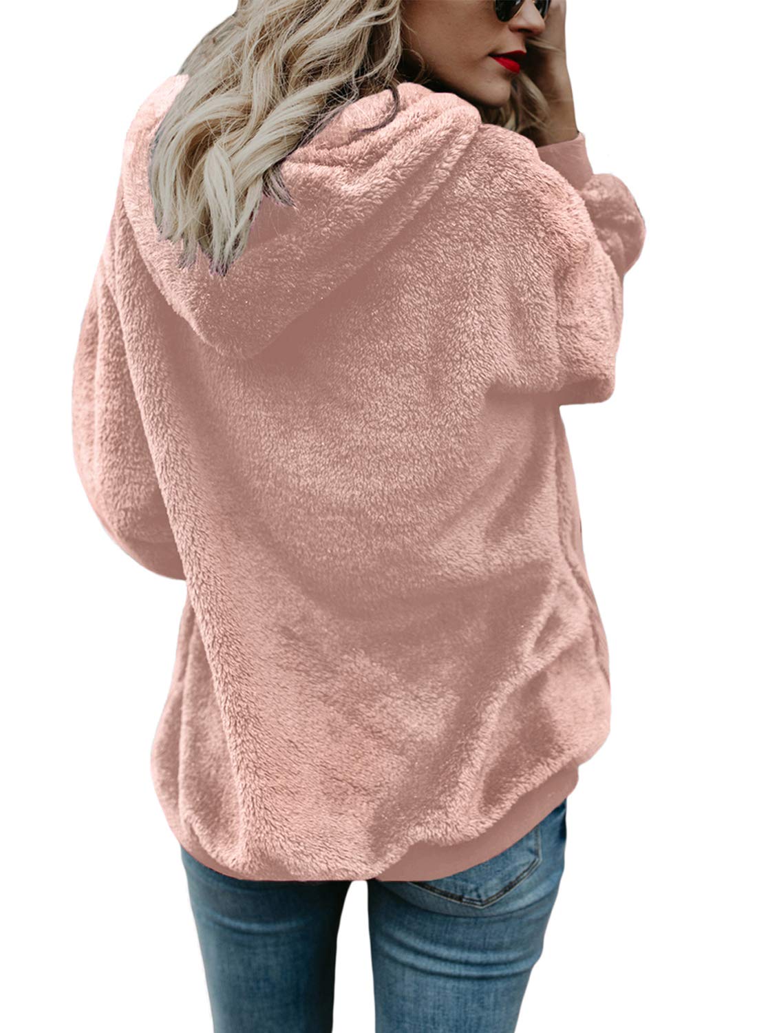 Dokotoo Womens Fleece Hoodies Loose Cozy Soft Warm Casual Solid Sweatshirts Fuzzy Sweater Sweatshirt Sherpa Pullovers Outerwear Fashion Hooded Pink Small