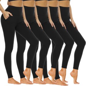 hi clasmix 5 pack super soft leggings with pockets for women-high waisted tummy control workout yoga running gym fitness active pants（5 pack black leggings with pockets,l-xl）