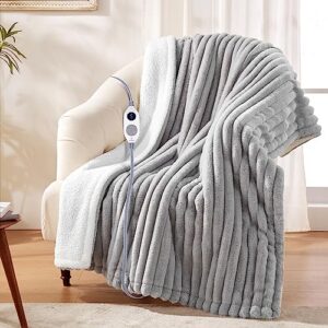 westinghouse electric blanket heated throw, super cozy luxury faux fur & sherpa with 6 heating levels & 2-10 hours auto off, fast heating & overheat protection, 50x60 inch, light grey