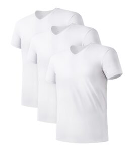 david archy men's undershirt bamboo rayon moisture-wicking white t-shirts stretch v-neck tees for men, 3-pack (xxl, white)